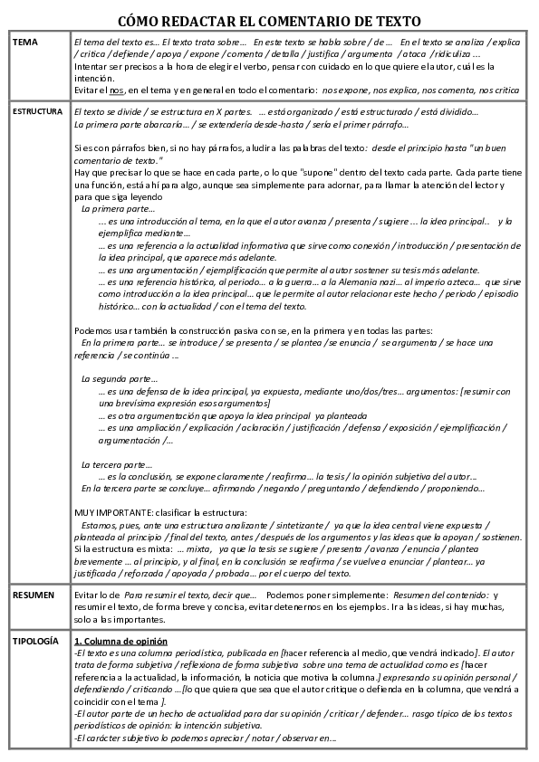 (PDF) Esquema para comentarios de textos