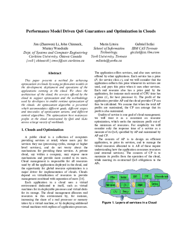 Pdf Performance Model Driven Qos Guarantees And Optimization In Clouds