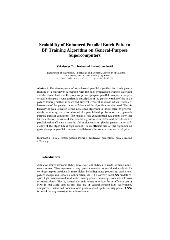 (PDF) Scalability of enhanced parallel batch pattern BP training algorithm on general-purpose ...