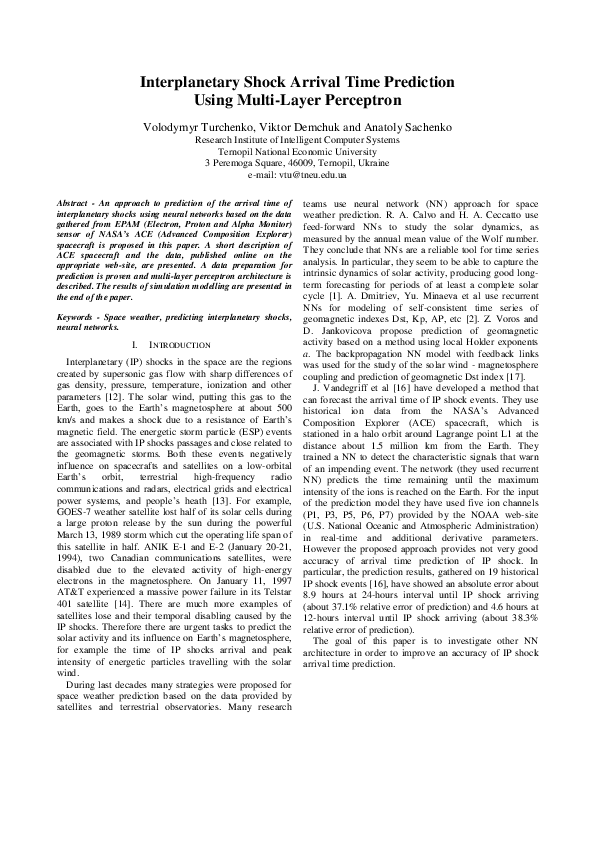 (PDF) Interplanetary Shock Arrival Time Prediction Using Multi-Layer Perceptron