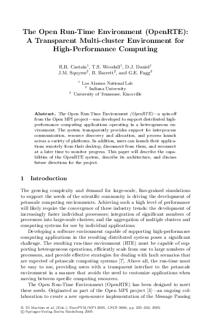 (PDF) The Open Run-Time Environment (OpenRTE): A transparent multicluster environment for high ...