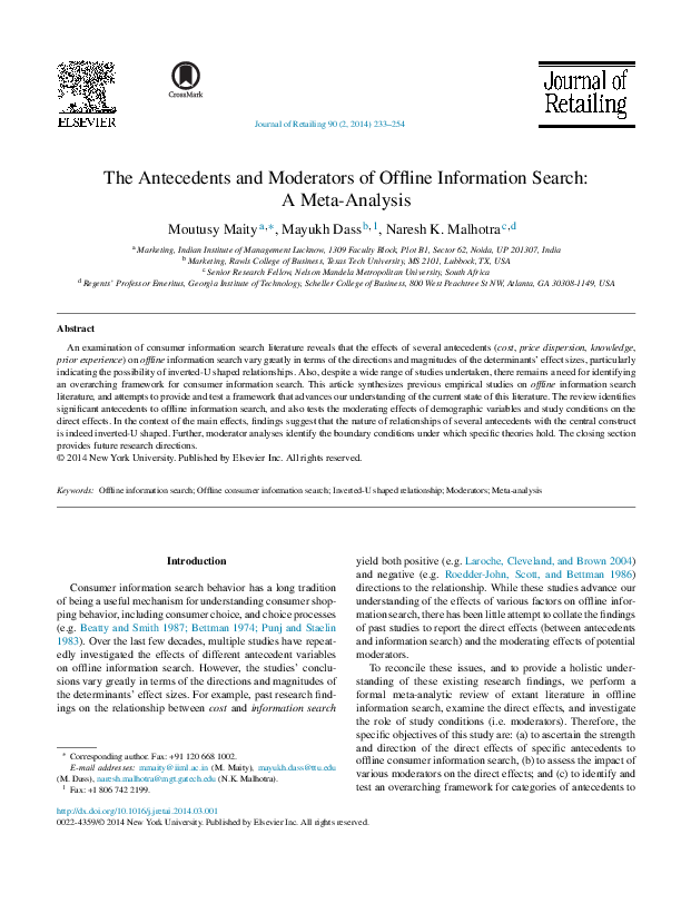 The Antecedents and Moderators of Offline Information Search: A Meta ...