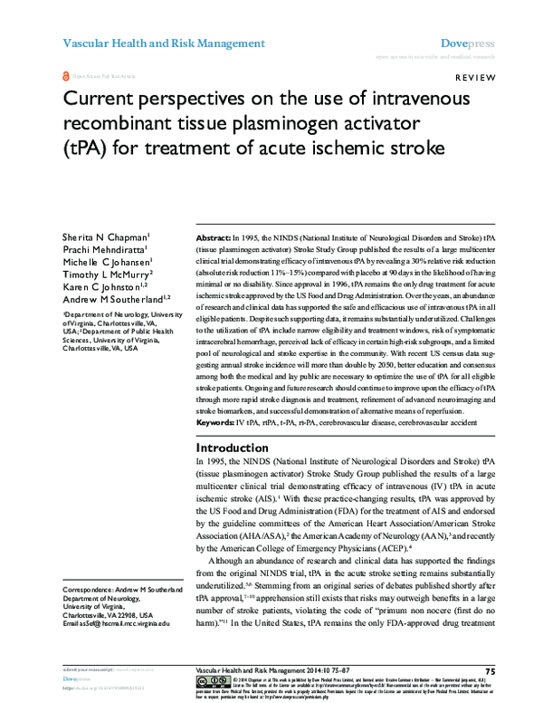 (PDF) Current perspectives on the use of intravenous recombinant tissue ...