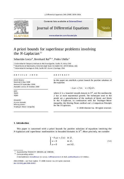 (PDF) A priori bounds for superlinear problems involving the N-Laplacian