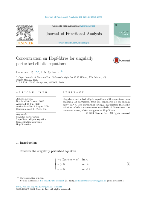 (PDF) Concentration on Hopf-fibres for singularly perturbed elliptic equations | Bernhard Ruf ...