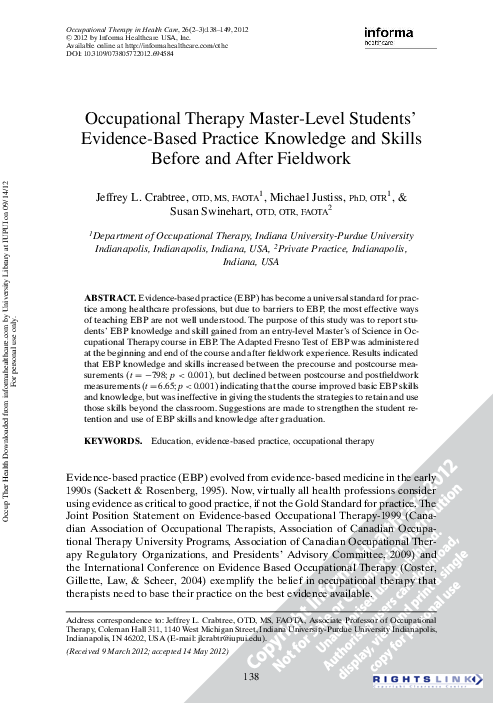 (PDF) Occupational Therapy Master-Level Students' Evidence-Based ...