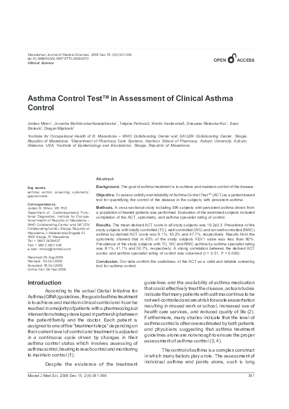 (PDF) Asthma Control Test™ in Assessment of Clinical Asthma Control