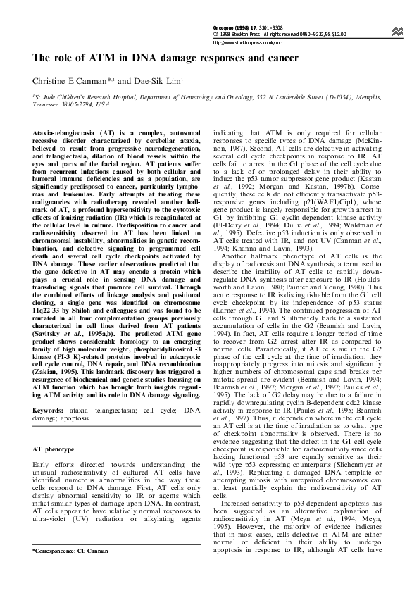(PDF) The role of ATM in DNA damage responses and cancer