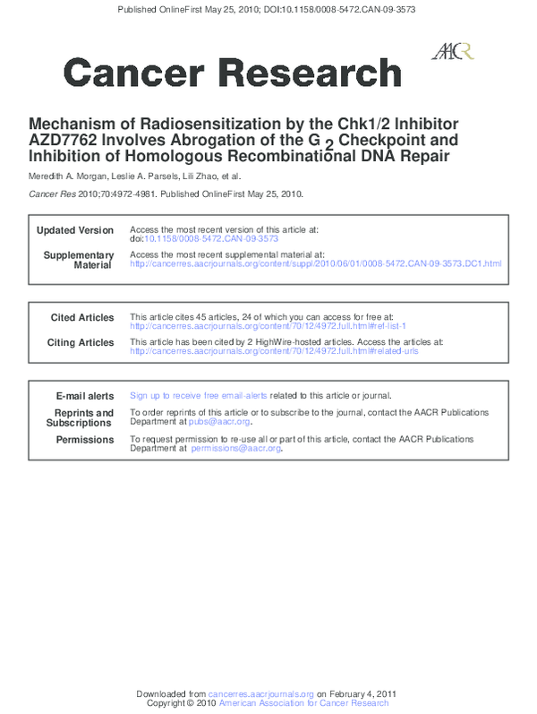 (PDF) Mechanism of Radiosensitization by the Chk1/2 Inhibitor AZD7762 ...