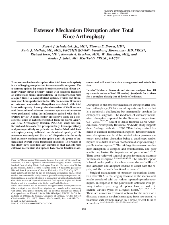 (PDF) Extensor Mechanism Disruption after Total Knee Arthroplasty