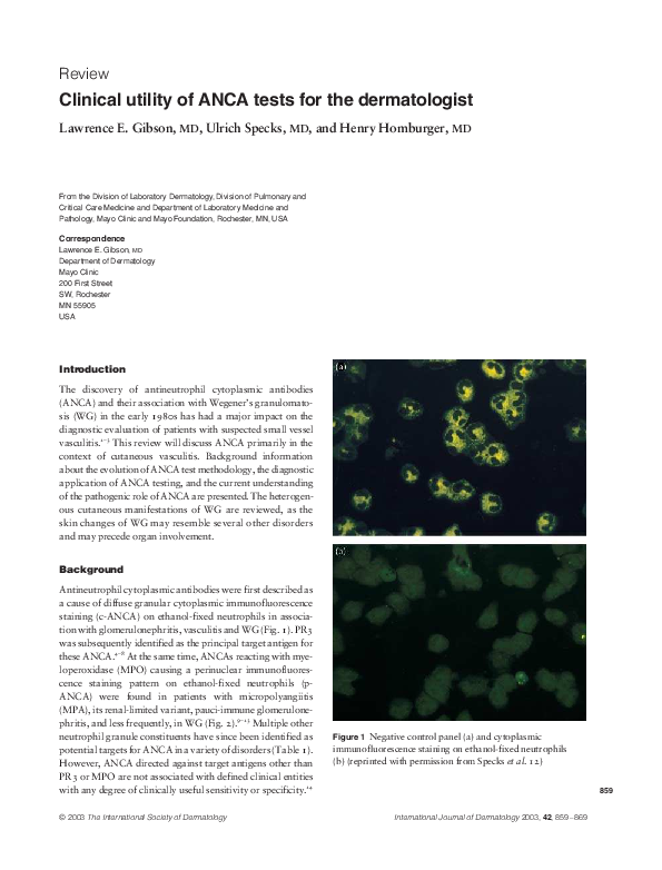 (PDF) Clinical utility of ANCA tests for the dermatologist