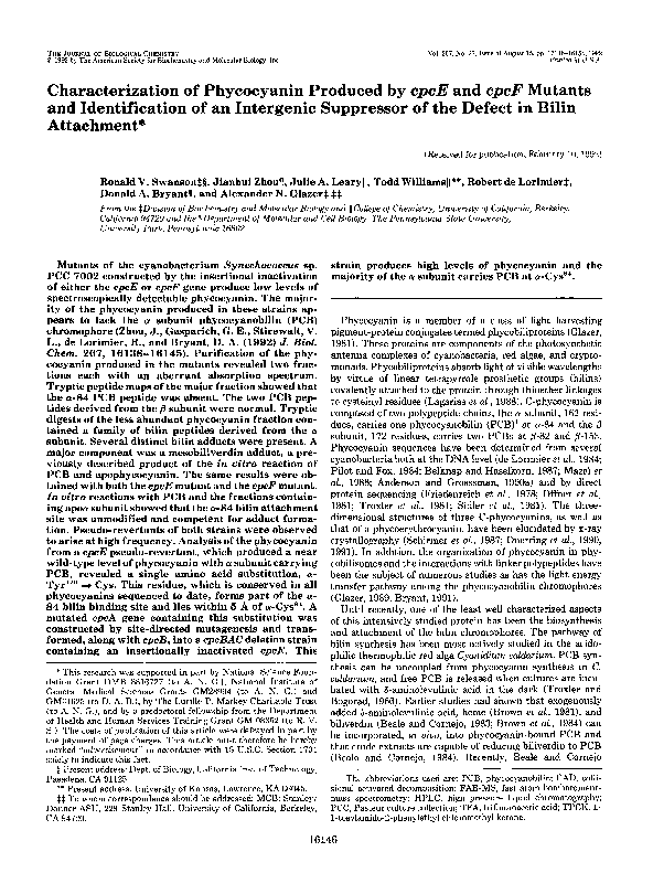 (PDF) Characterization of phycocyanin produced by cpcE and cpcF mutants ...