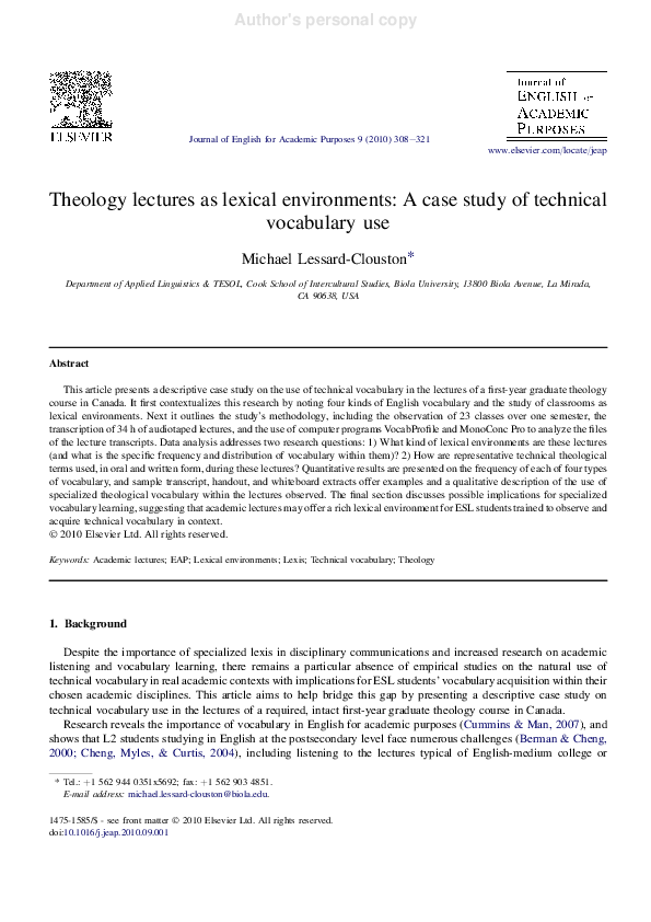 (PDF) Theology Lectures as Lexical Environments: A Case Study of ...