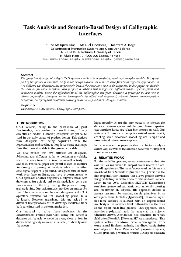 (PDF) Calligraphic Interfaces for CAD Design Analysis