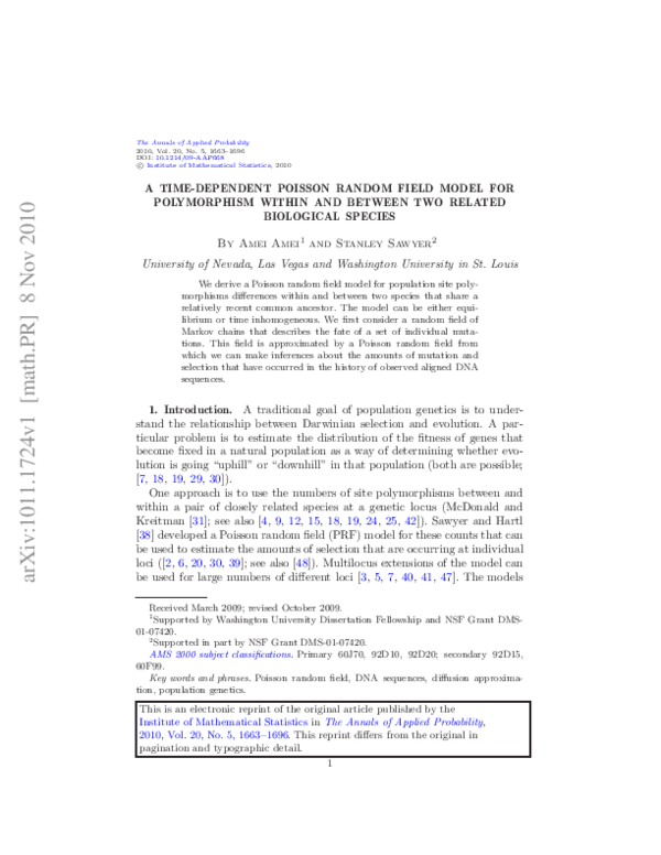 Pdf A Time Dependent Poisson Random Field Model For Polymorphism Within And Between Two