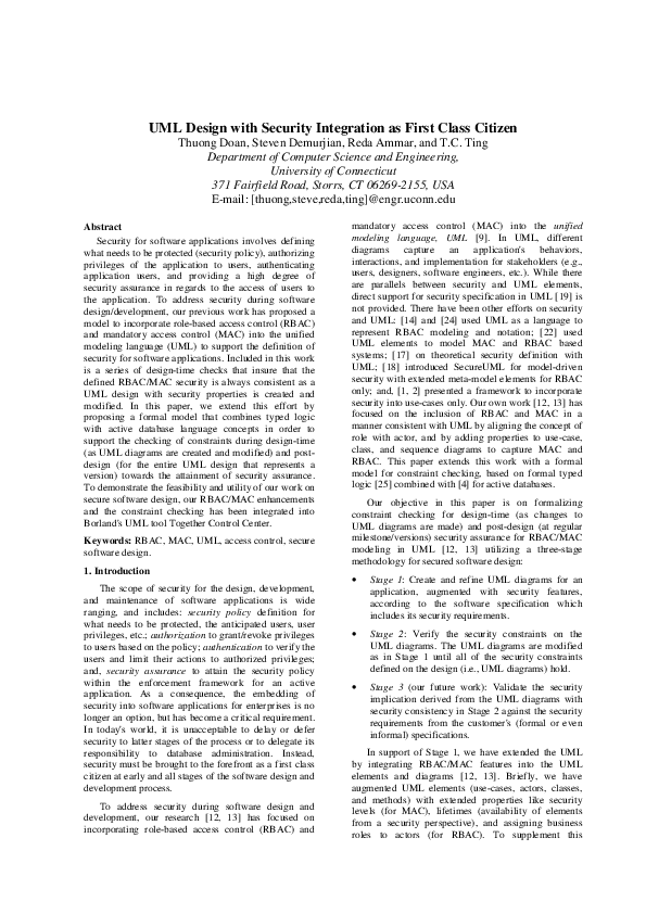 (PDF) Integrating Security in UML Design