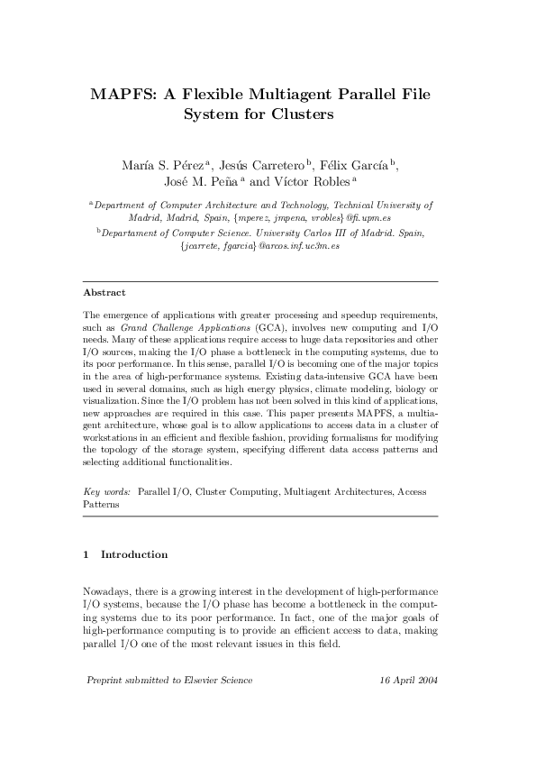 (PDF) MAPFS: A flexible multiagent parallel file system for clusters