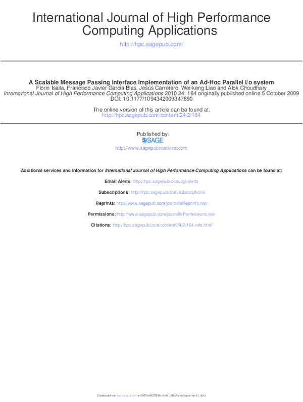 Pdf A Scalable Message Passing Interface Implementation Of An Ad Hoc Parallel I O System