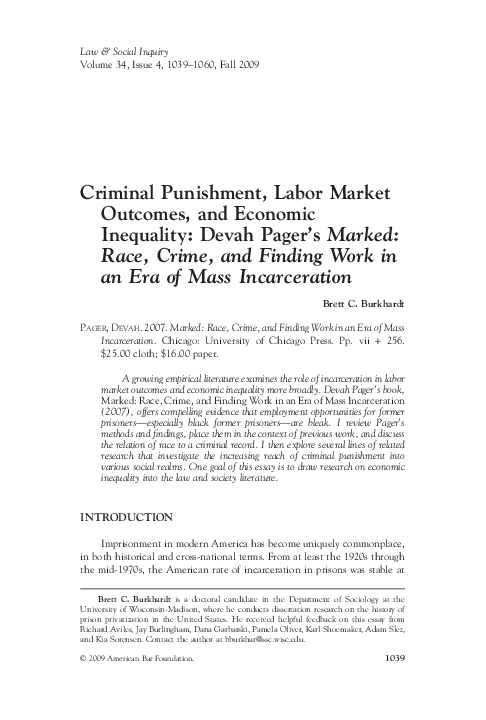 (PDF) Criminal Punishment, Labor Market Outcomes, and Economic ...