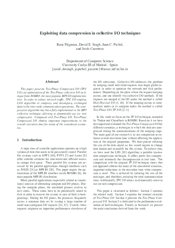 (PDF) Exploiting data compression in collective I/O techniques