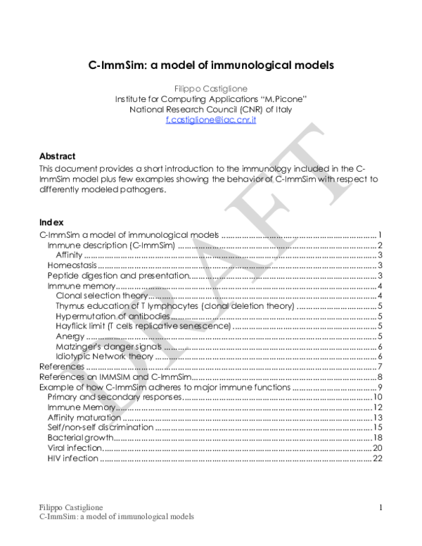 (PDF) C-ImmSim: a model of immunological models