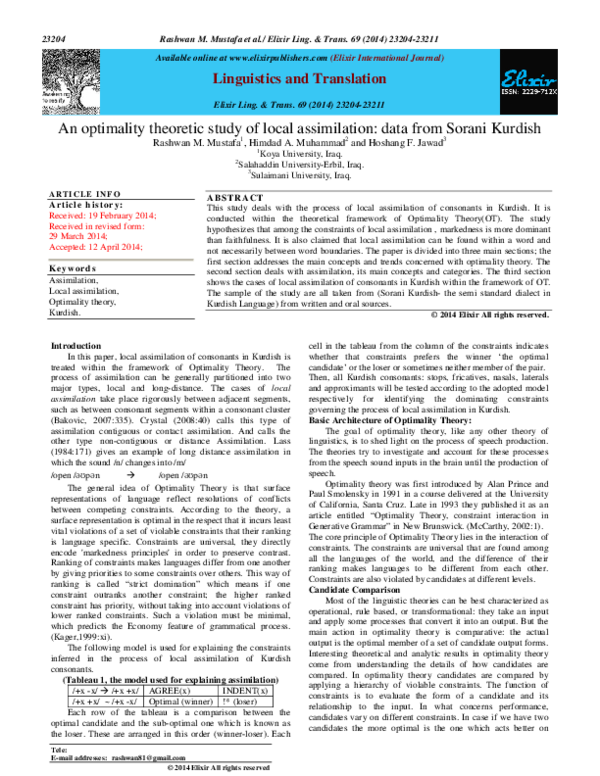 (PDF) An optimality theoretic study of local assimilation: Data from ...