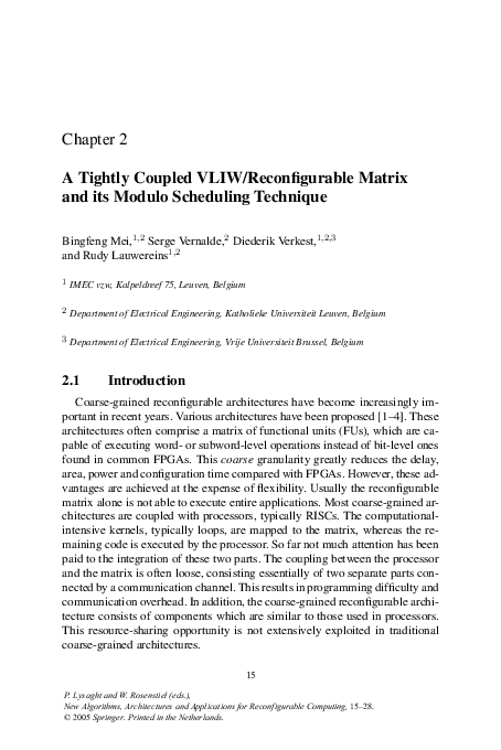 Pdf A Tightly Coupled Vliwreconfigurable Matrix And Its Modulo Scheduling Technique