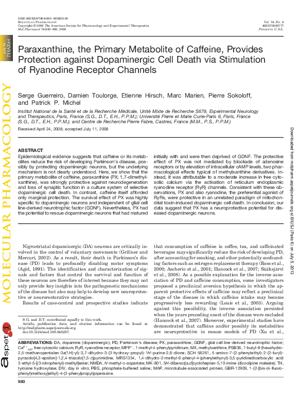 (PDF) Paraxanthine, the Primary Metabolite of Caffeine, Provides ...