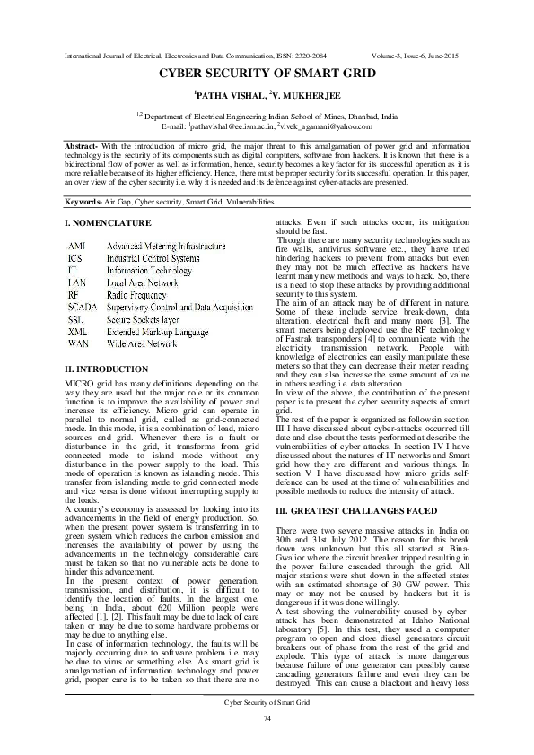 (PDF) Cyber Security of Smart Grid
