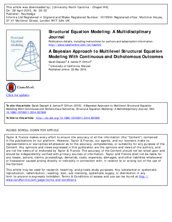 (PDF) A Bayesian Approach to Multilevel Structural Equation Modeling With Continuous and ...