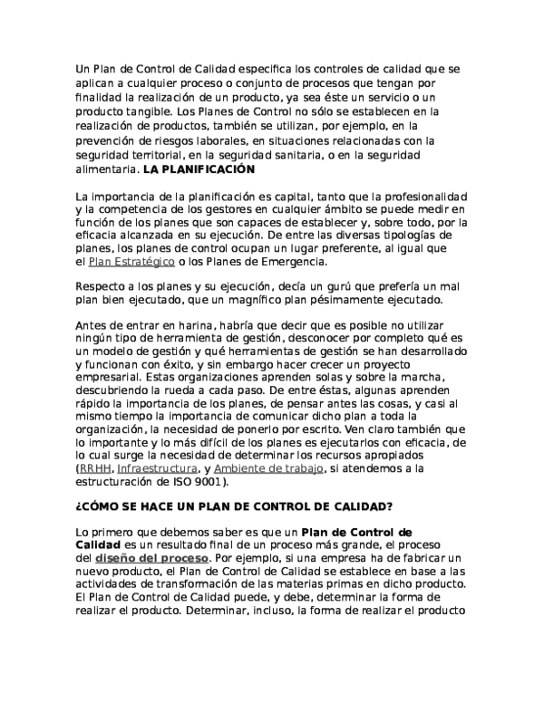 (DOC) Plan de control de calidad