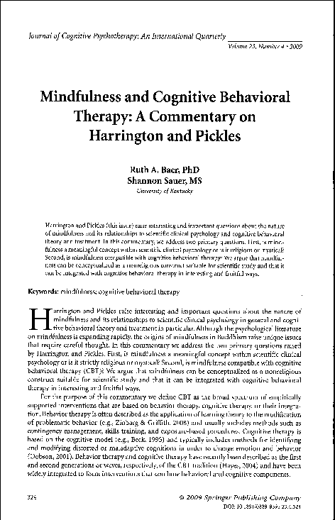 (PDF) Mindfulness and Cognitive Behavioral Therapy: Are They Compatible ...