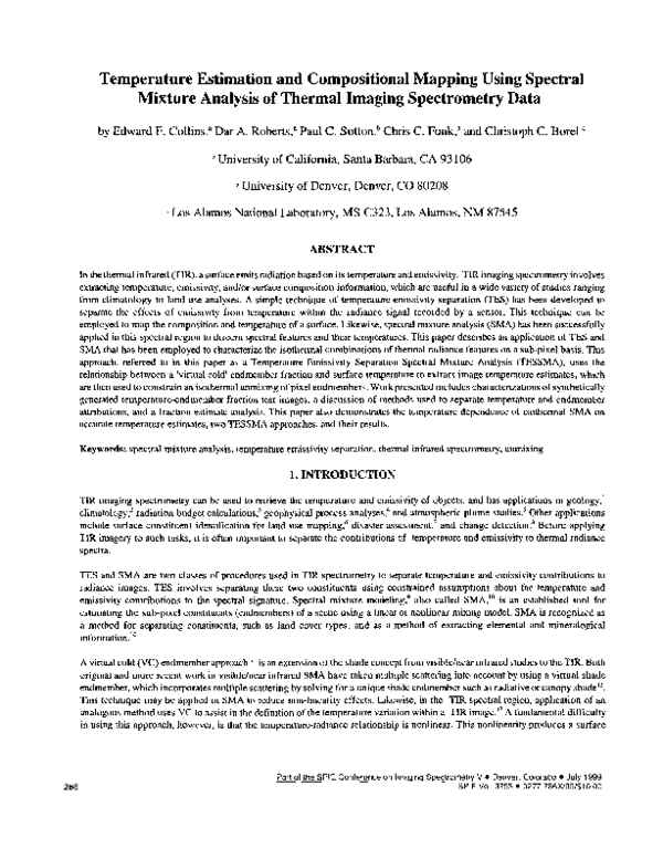 (PDF) Temperature estimation and compositional mapping using spectral mixture analysis of ...