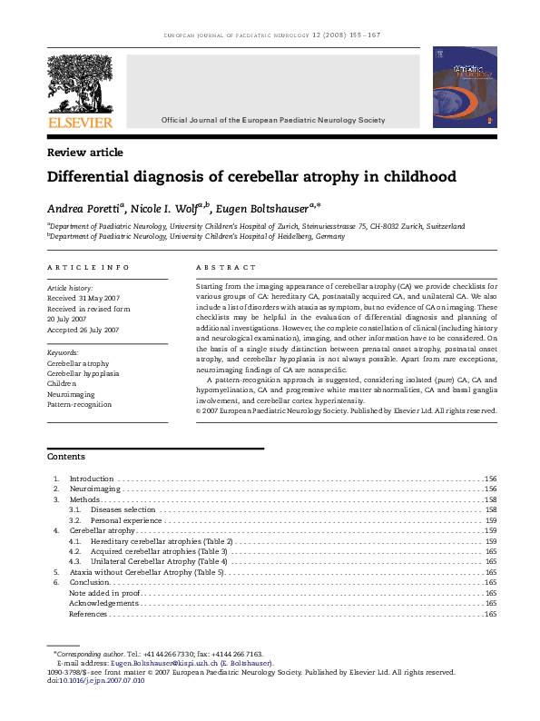 (PDF) Differential diagnosis of cerebellar atrophy in childhood