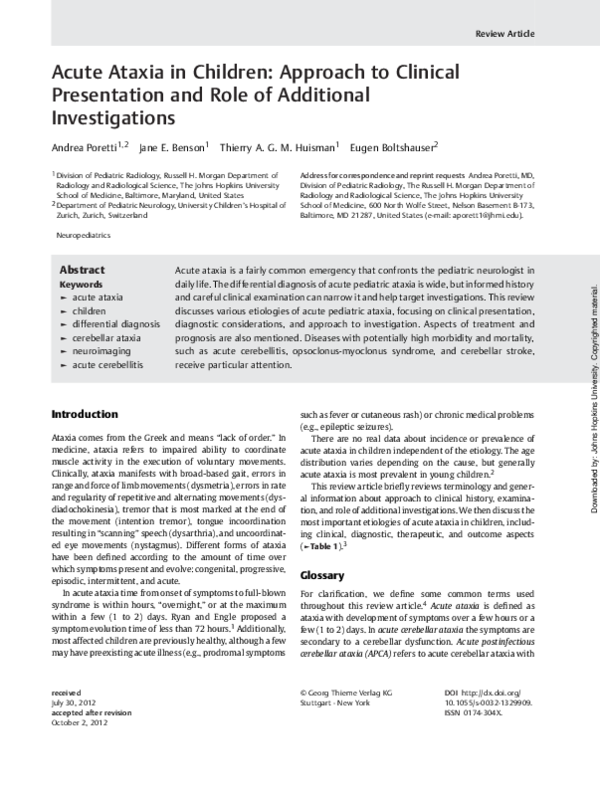 (PDF) Acute Ataxia in Children: Approach to Clinical Presentation and ...