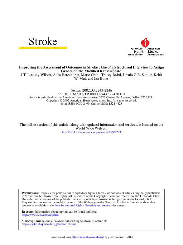 (PDF) Improving the Assessment of Outcomes in Stroke: Use of a ...