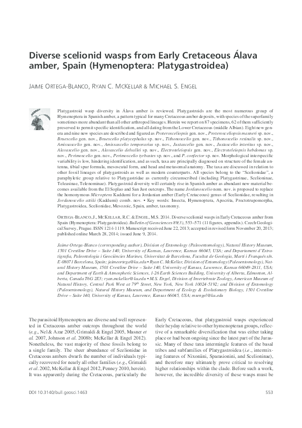 (PDF) Diverse scelionid wasps in Early Cretaceous amber from Spain ...