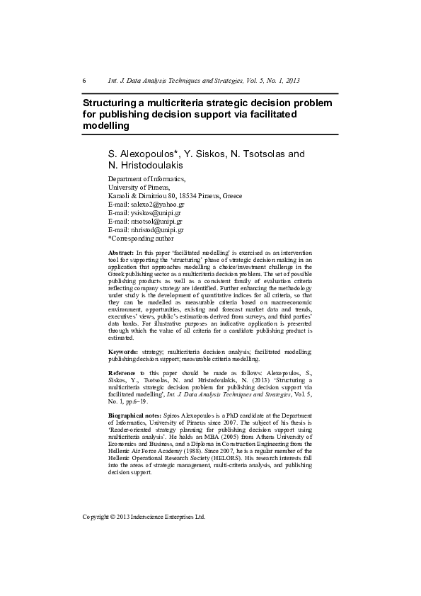 (PDF) Structuring a multicriteria strategic decision problem for publishing decision support via ...
