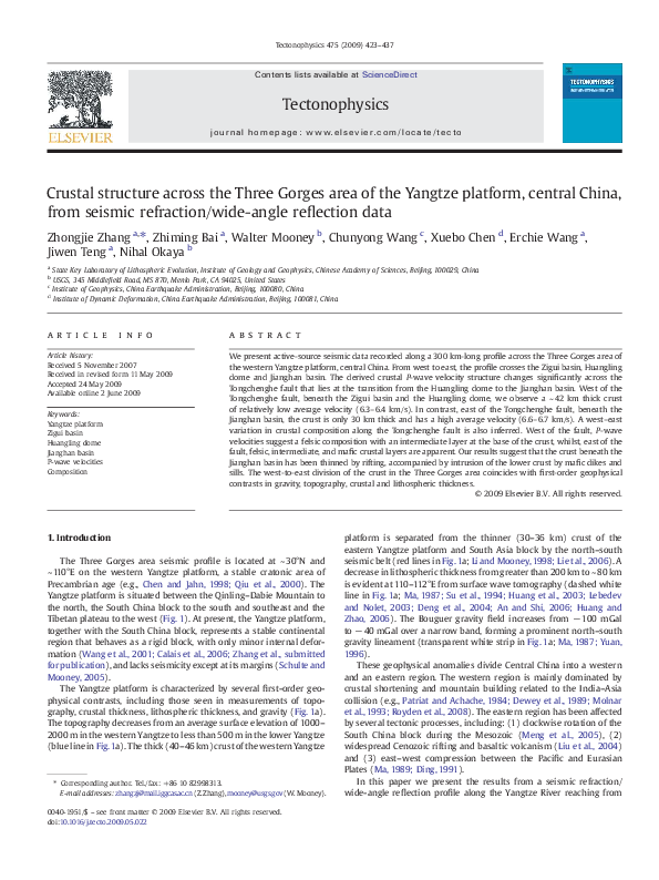 (PDF) Crustal structure across the Three Gorges area of the Yangtze ...