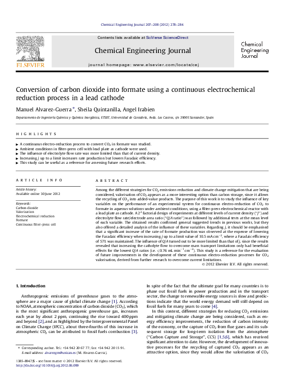 (PDF) Conversion of carbon dioxide into formate using a continuous ...