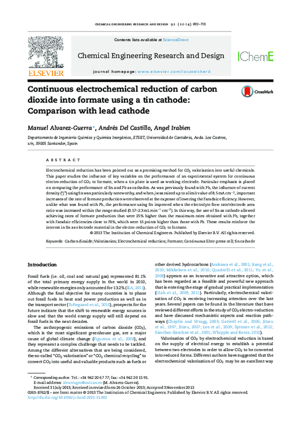 (PDF) Continuous electrochemical reduction of carbon dioxide into ...