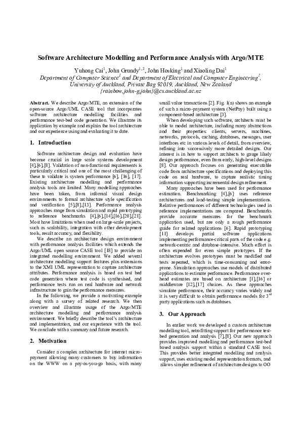 (PDF) Software Architecture Modelling and Performance Analysis with Argo/MTE