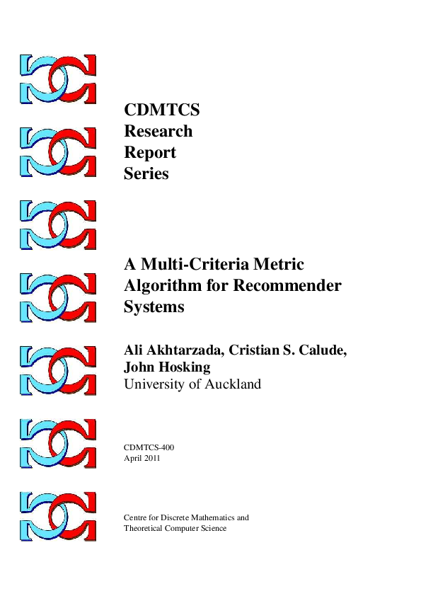 (PDF) A Multi-Criteria Metric Algorithm for Recommender Systems