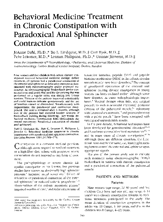 (PDF) Behavioral medicine treatment in chronic constipation with ...