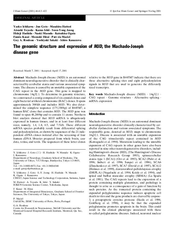 (PDF) The genomic structure and expression of MJD , the Machado-Joseph ...