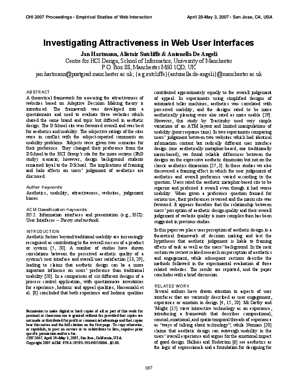 (PDF) Investigating attractiveness in web user interfaces