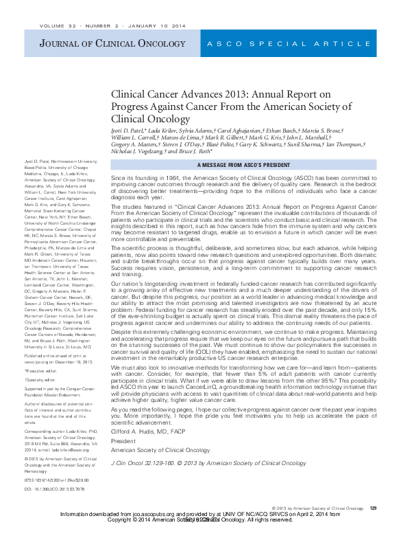 (PDF) Clinical Cancer Advances 2013: Annual Report on Progress Against ...