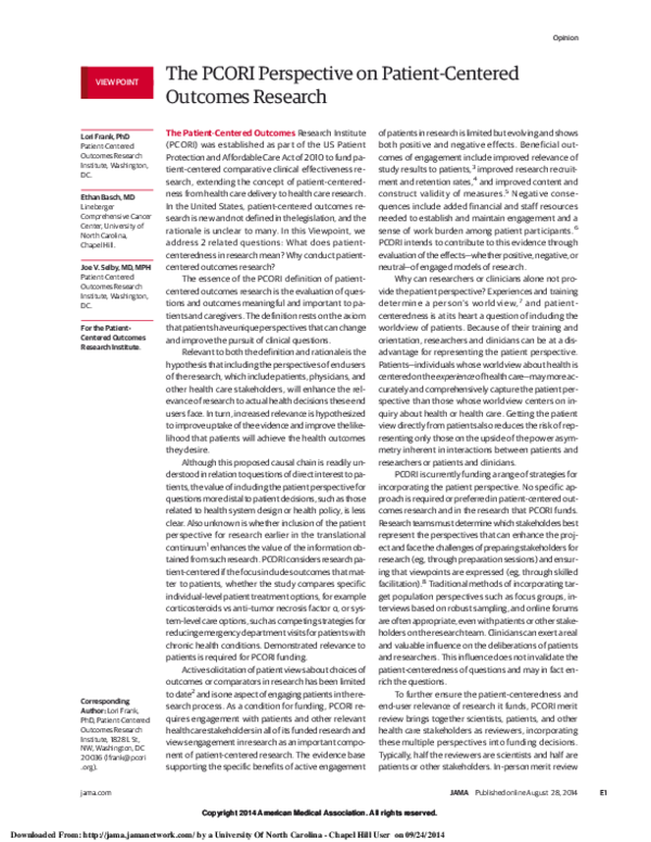 (PDF) The PCORI Perspective on Patient-Centered Outcomes Research
