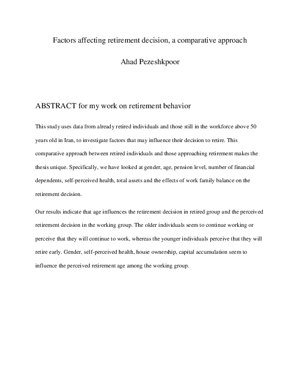 (PDF) Factors affecting retirement decision, A comparative approach
