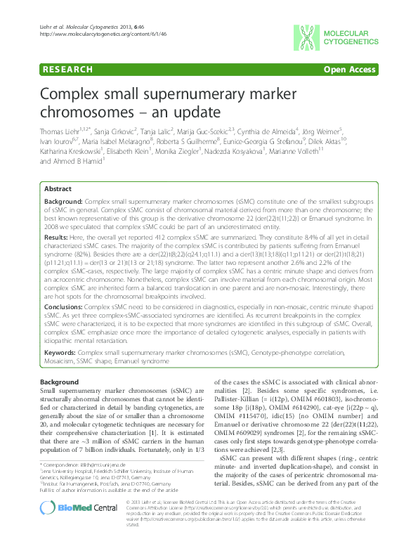 (PDF) Complex small supernumerary marker chromosomes – an update
